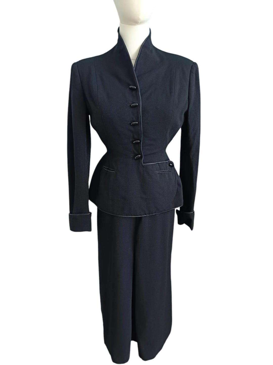 1940s Fabulous French New Look Suit / Vintage 40s Black Hourglass ...