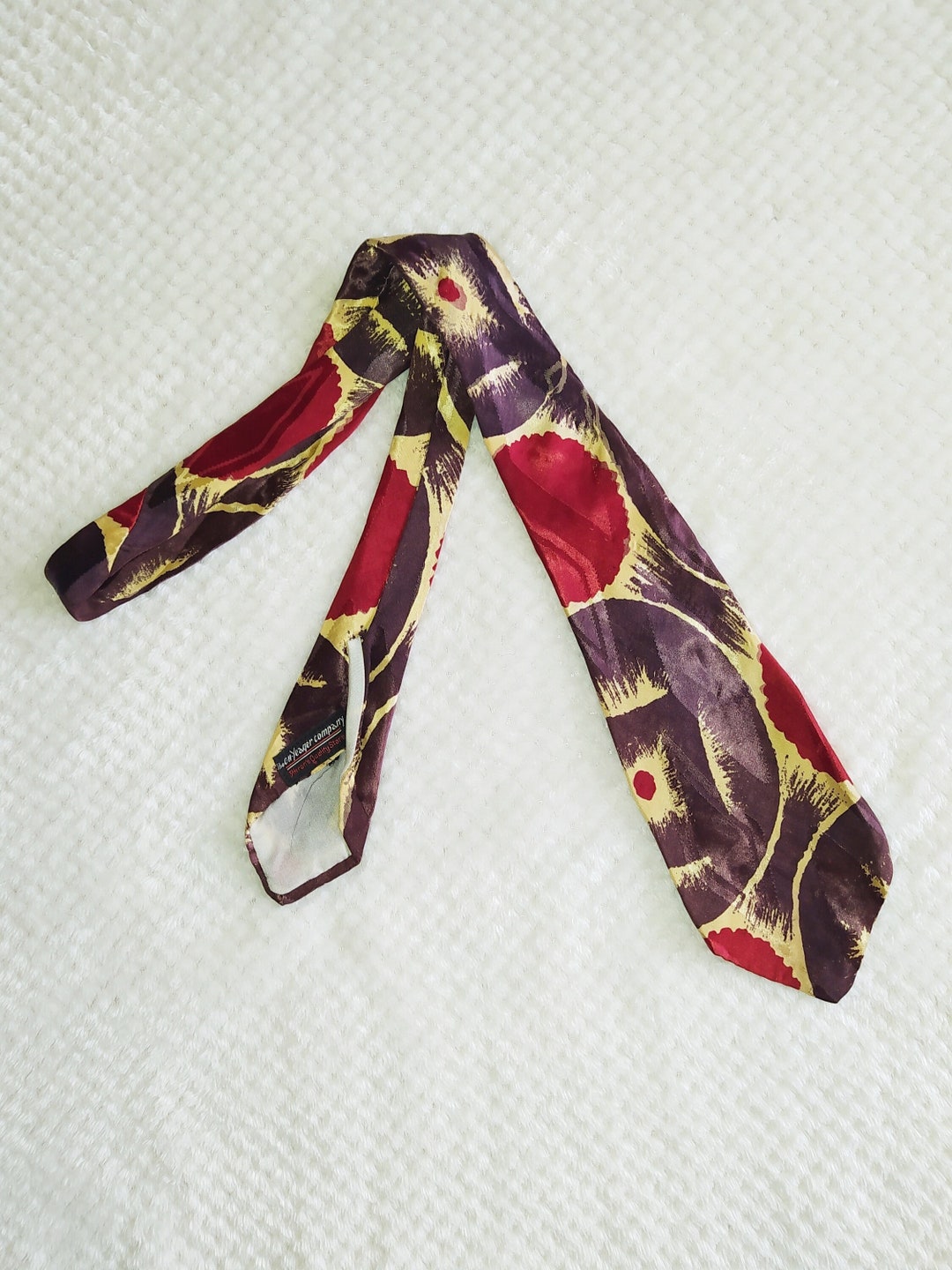 1940s Art Amazing Art Deco Necktie / Vintage 40s Beige Silk Rayon Men ...