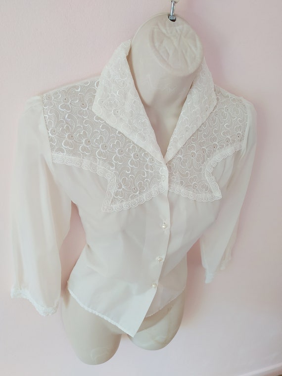 1950s Sally Sassy See Through Shirt / Vintage 50s Whi… - Gem
