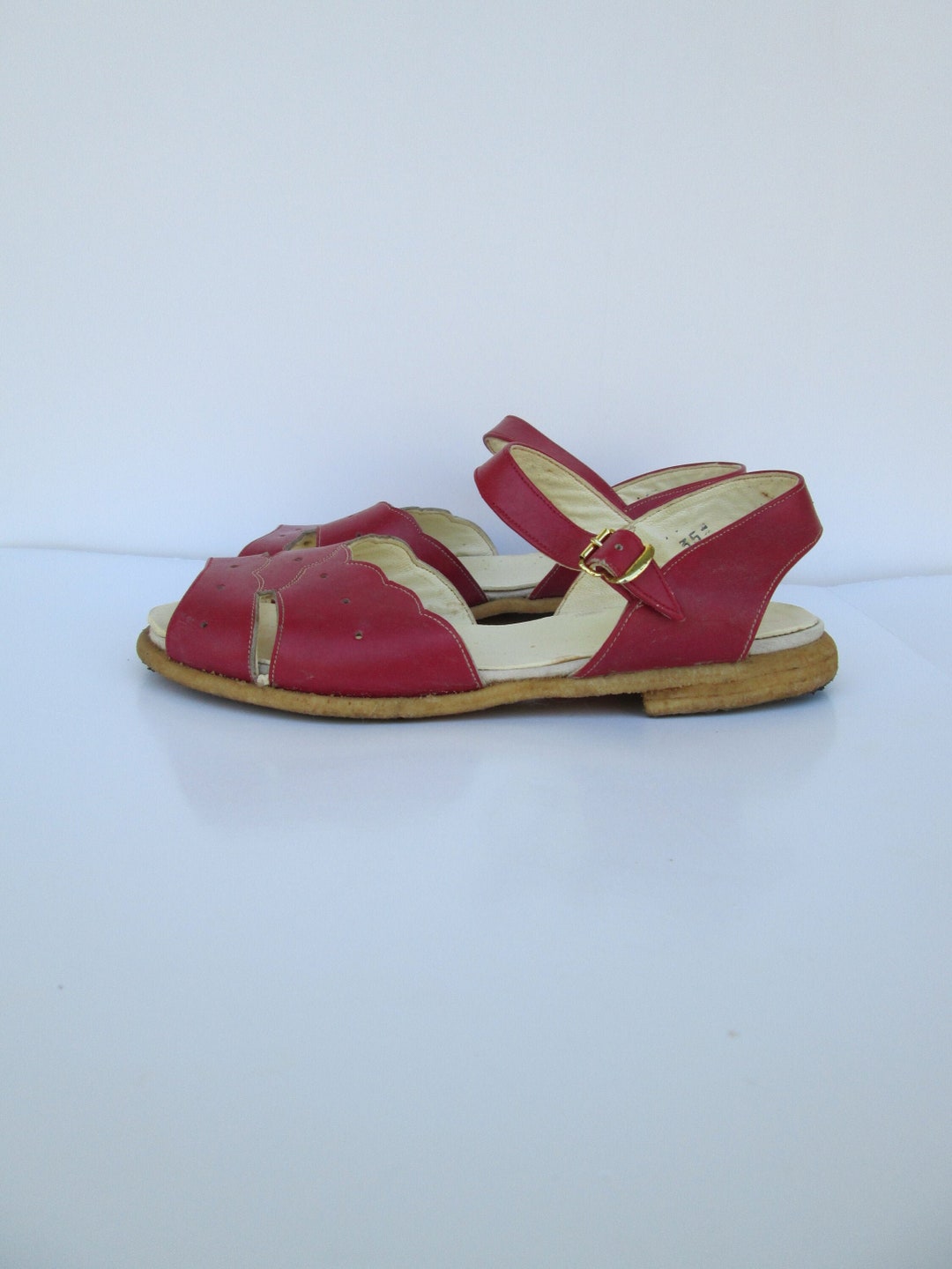 1940s Joyful Jitterbug Sandals / Vintage 40s Maroon Leather Shoes Nice ...