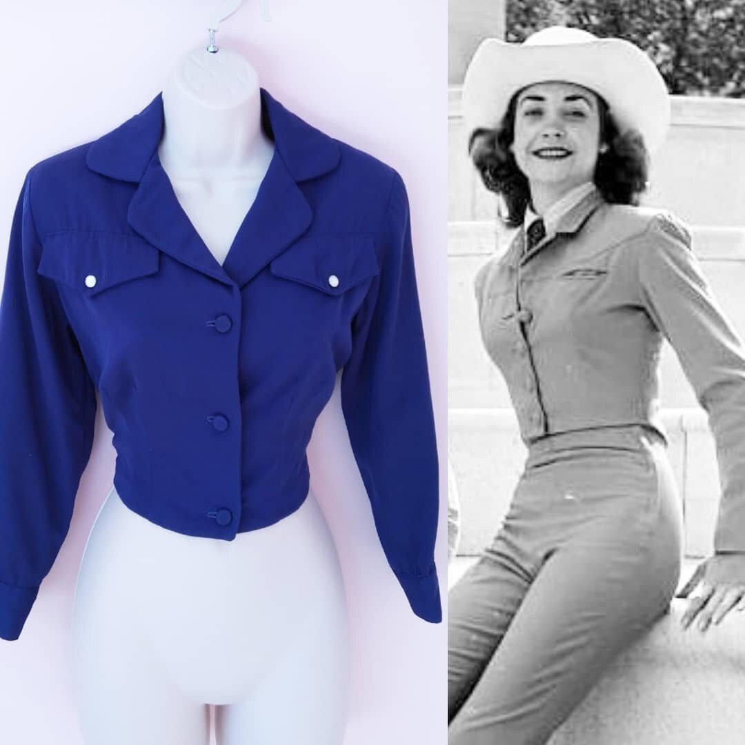 1940s Gabardine Queen Glenda Jacket Vintage 40s Western Cobalt Blue Gab ...
