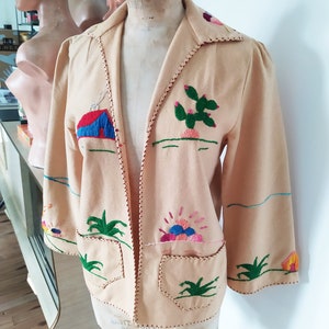 1940s Mary Magnificent Mexico Jacket / Vintage 40s Beige Wool Felt ...