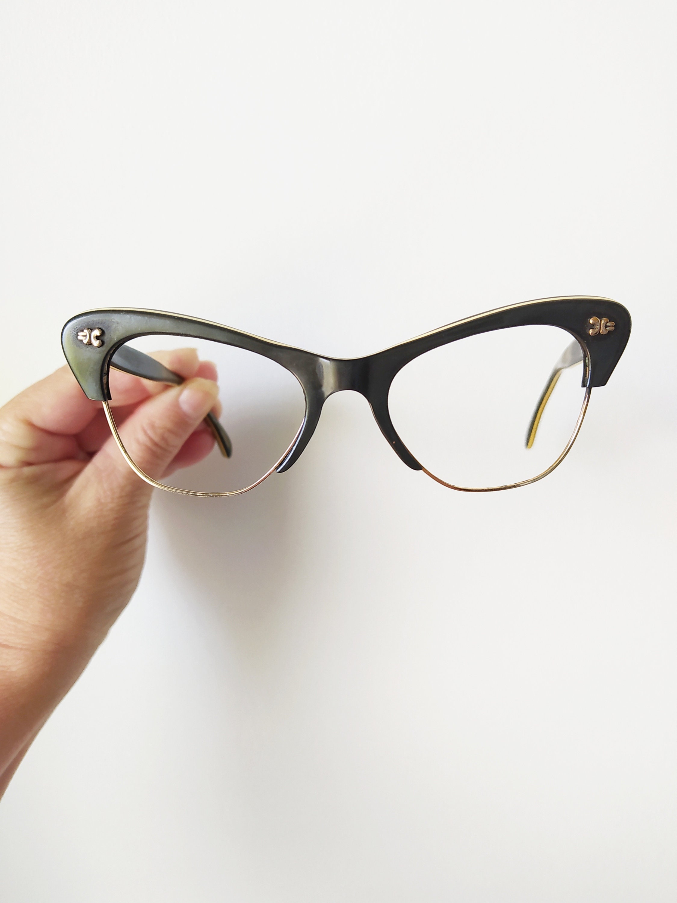 1950s Wonderful Winged Frames / Vintage 50s Grey + Yellow Stripe Lucite ...