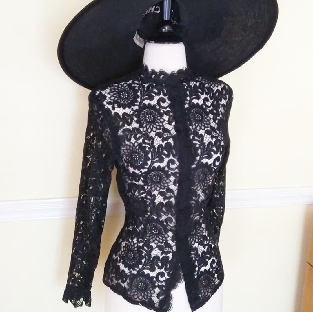 1940s Rita Ravishing Risque Blouse / Vintage 40s Ink Black Lace See ...