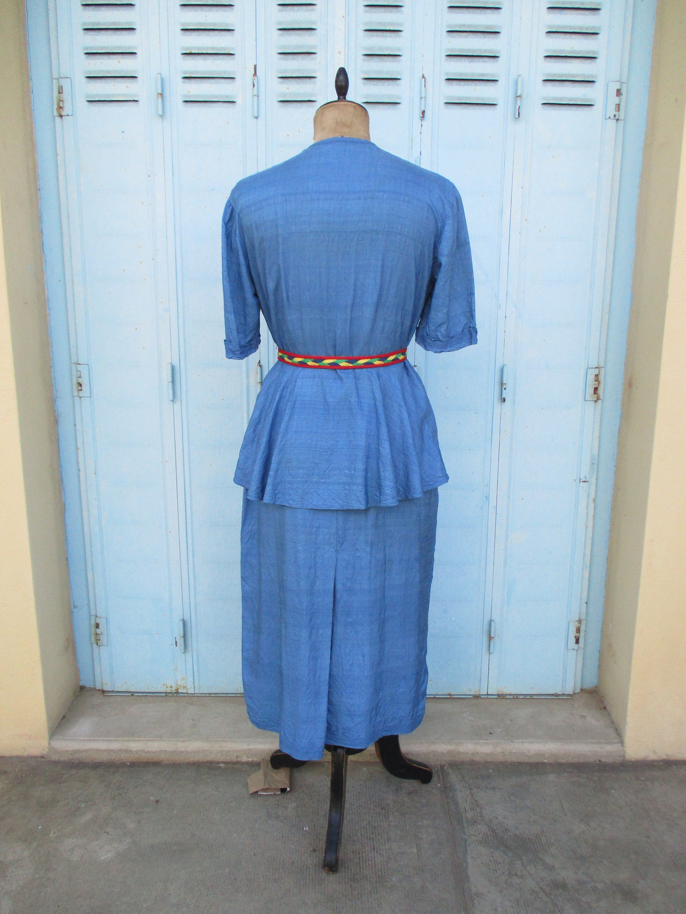 1940s V for Victory French Frock / Vintage 40s Carolina Blue Silk ...