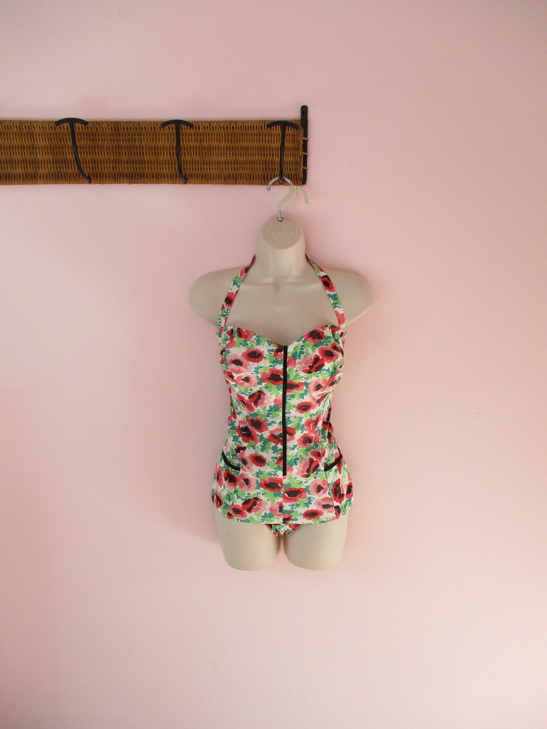 1940s Poppy Perfection Pinup Swimsuit / Vintage 40s Colorful Flower ...