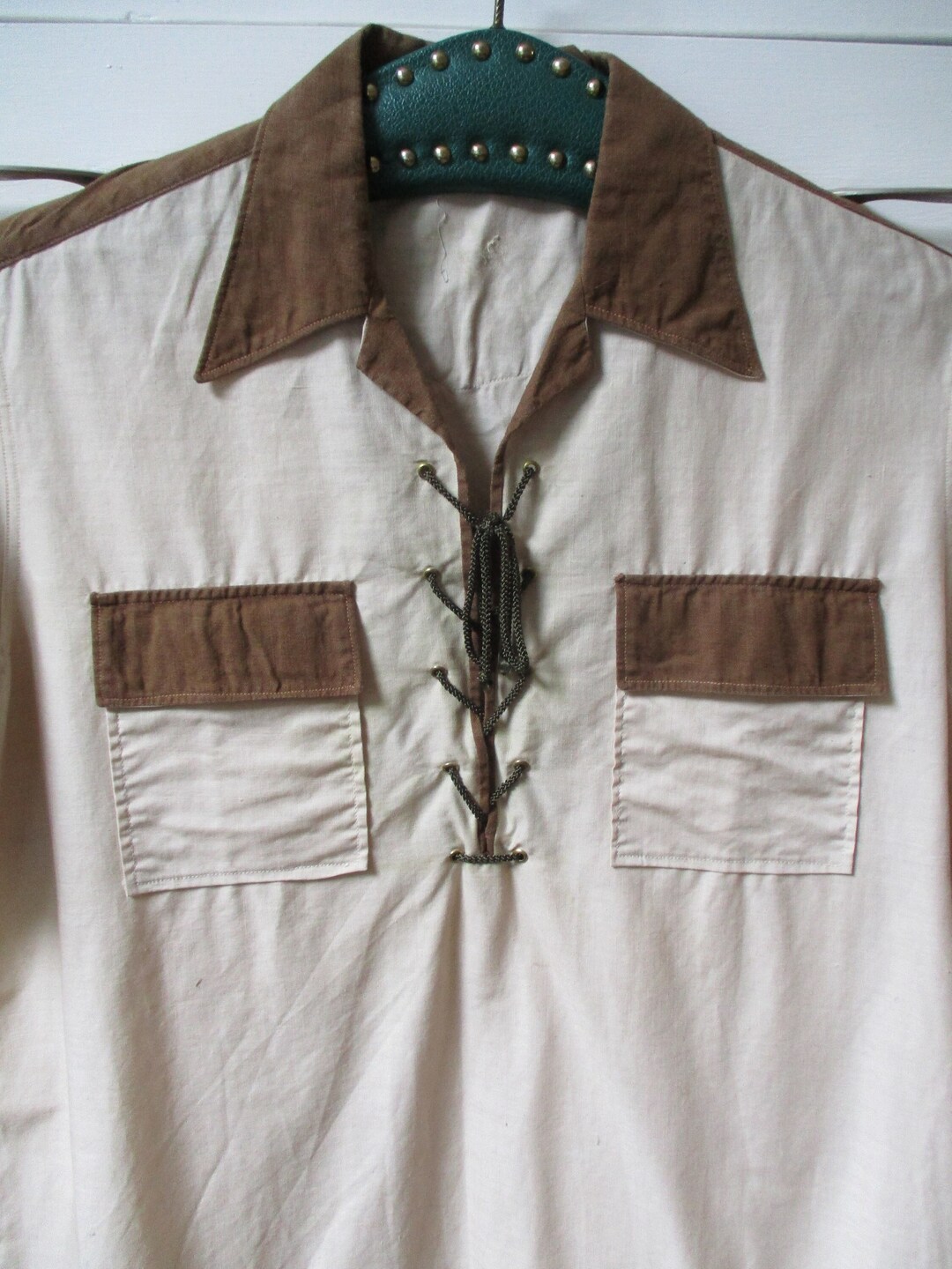 1930s Tony Two Tone Shirt / French Deadstock Vintage 30s Brown Beige ...
