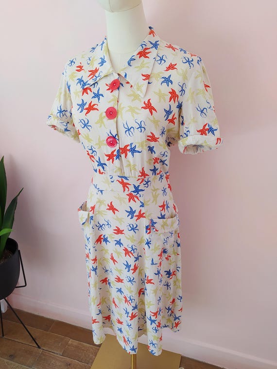 1930s Stella Stellar Starfish Dress / Vintage 30s Whi… - Gem