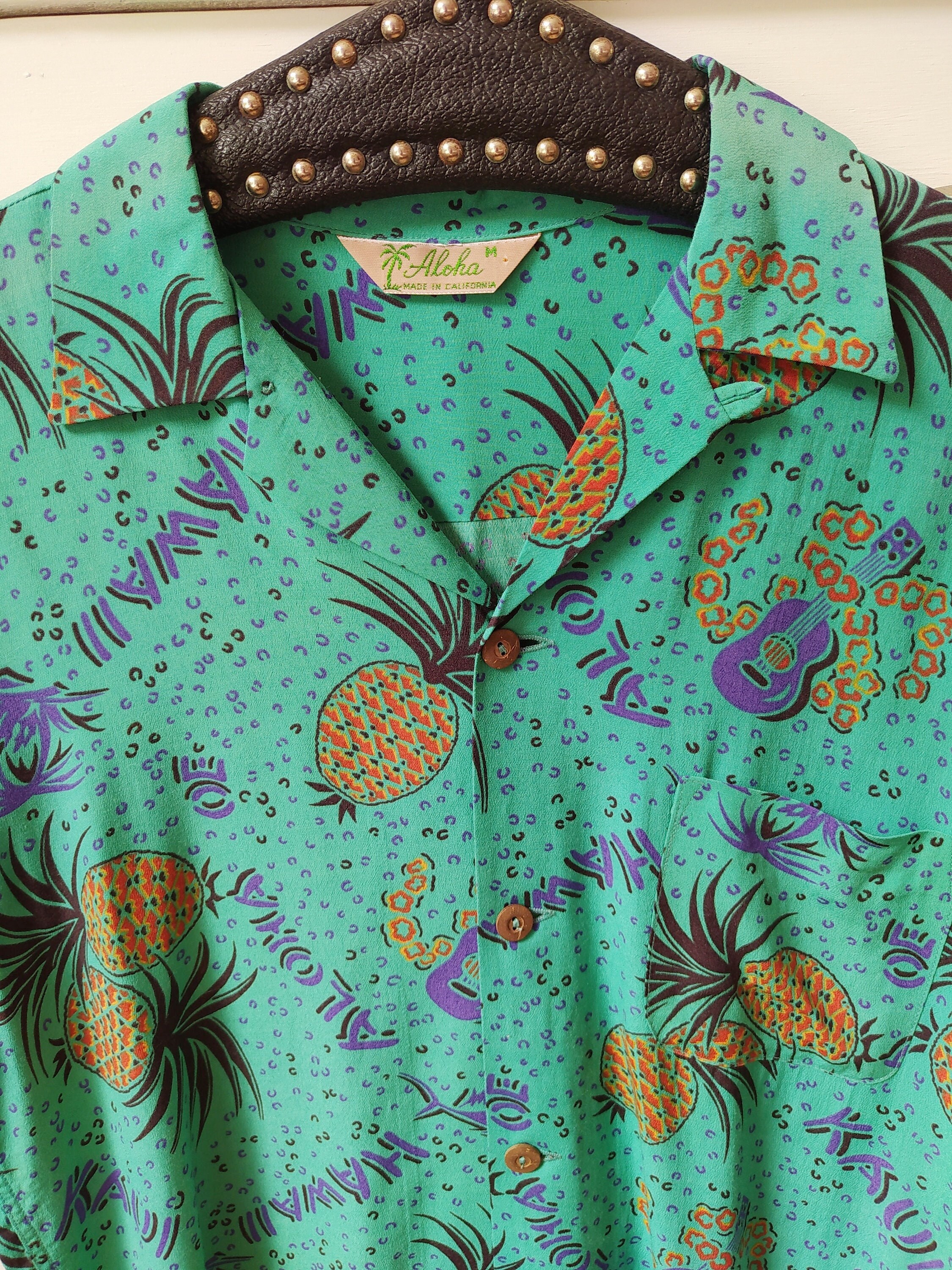 1940s 1950s Al Amazing Aloha Shirt / Vintage 40s 50s Blue Green Rayon ...