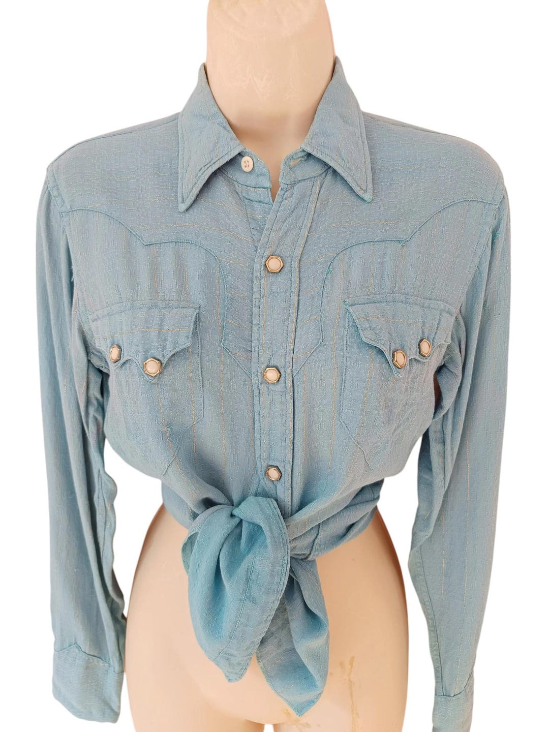 1950s Connie Chic Cowgirl Shirt / Vintage 50s Western Aqua Blue ...