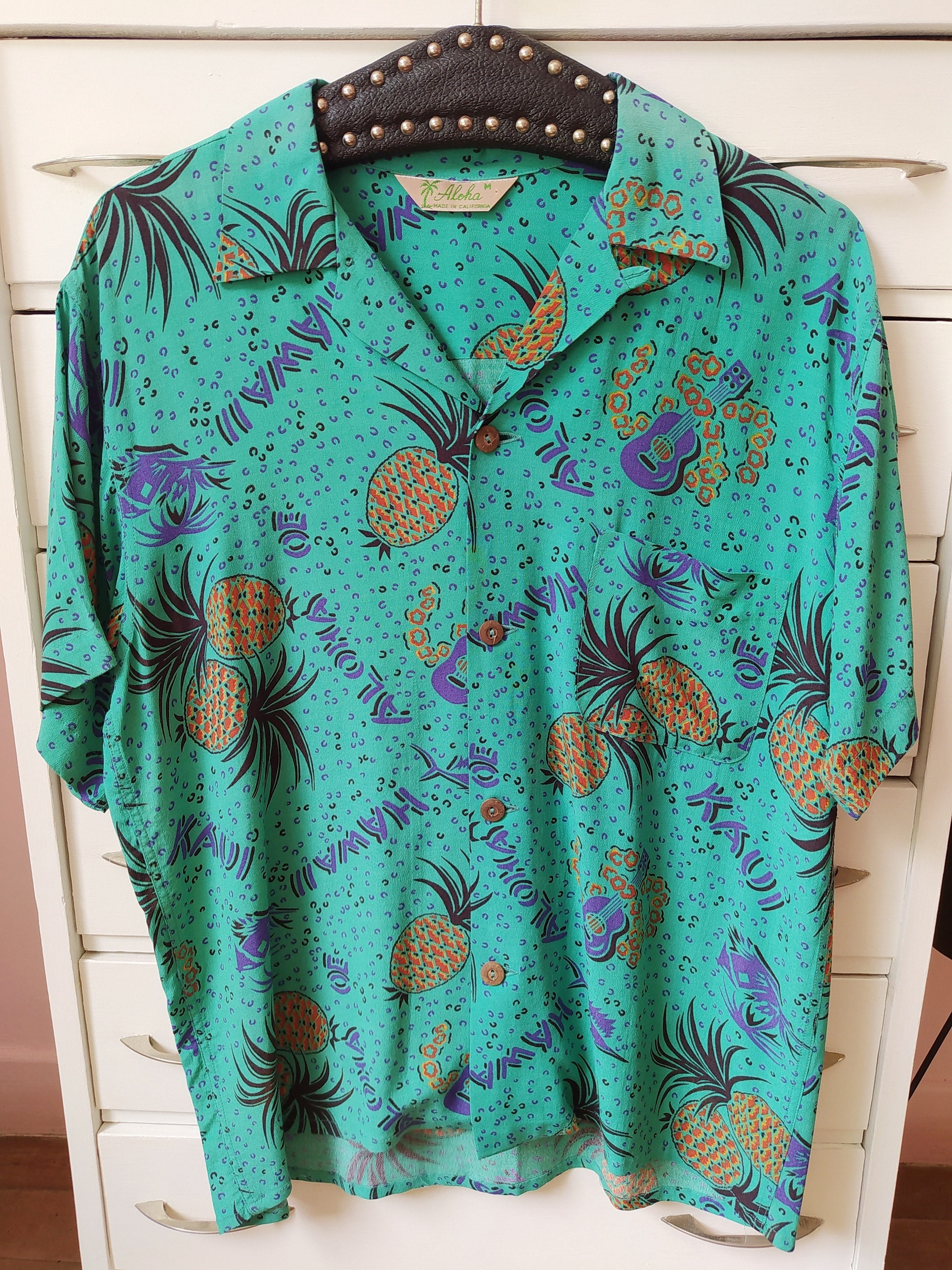 1940s 1950s Al Amazing Aloha Shirt / Vintage 40s 50s Blue Green Rayon ...