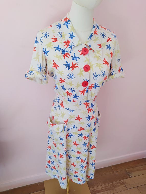 1930s Stella Stellar Starfish Dress / Vintage 30s Whi… - Gem