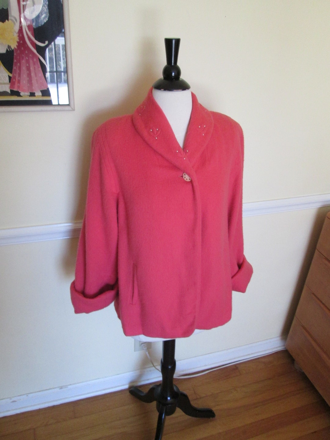 1950s Sophie Superb Strawberry Coat / Vintage 50s Pink Fleece Swing ...