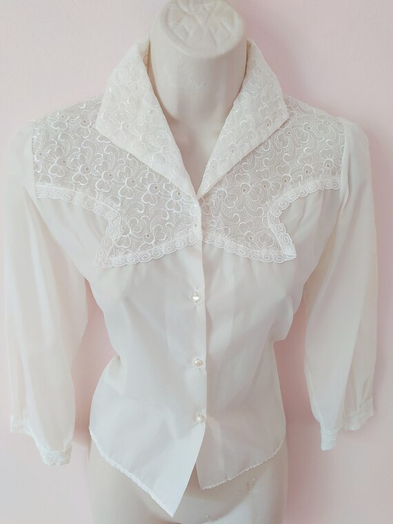 1950s Sally Sassy See Through Shirt / Vintage 50s Whi… - Gem