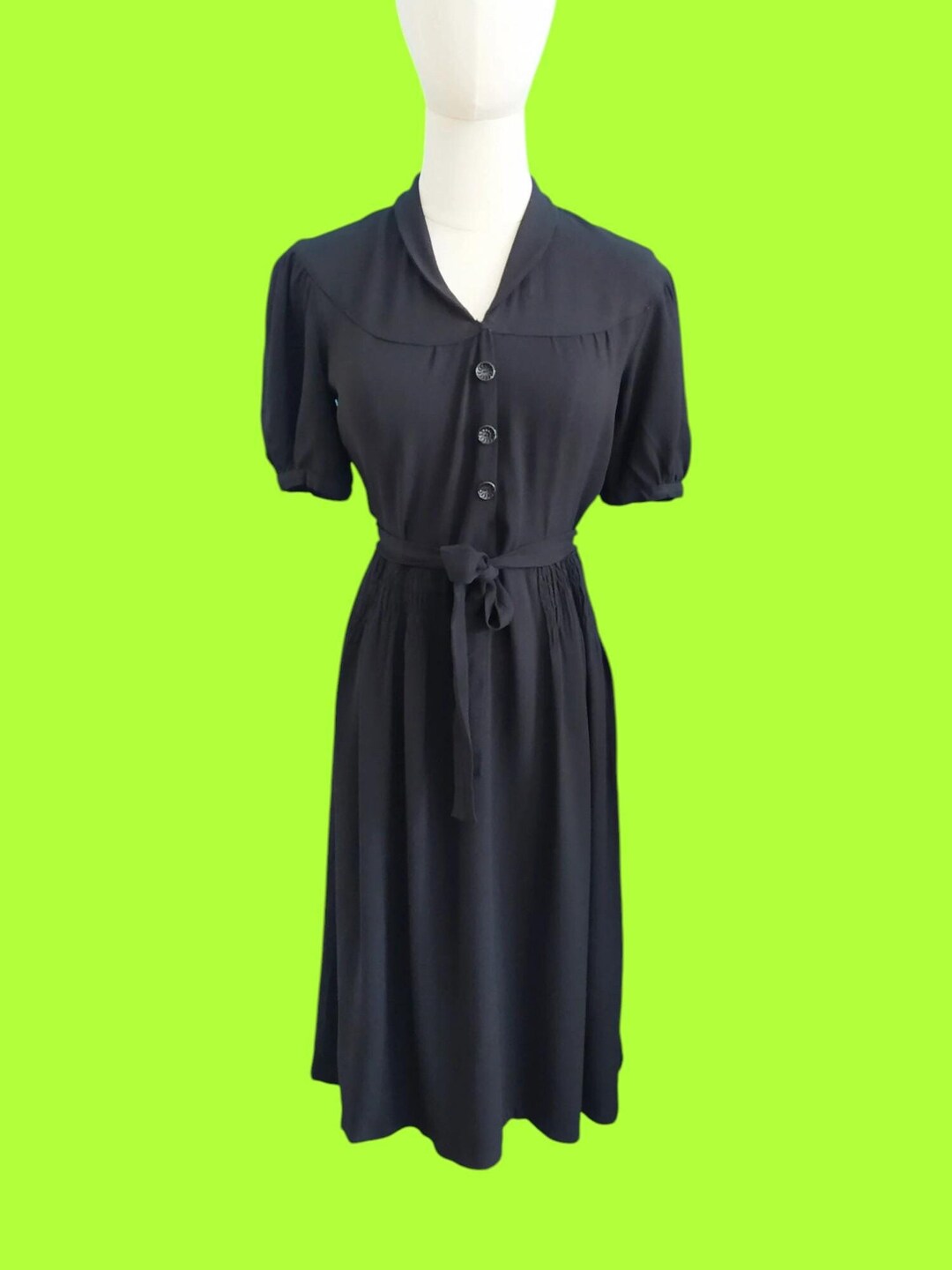 1940s Francoise Fabulous French Frock / Vintage 40s Ink Black Crepe ...