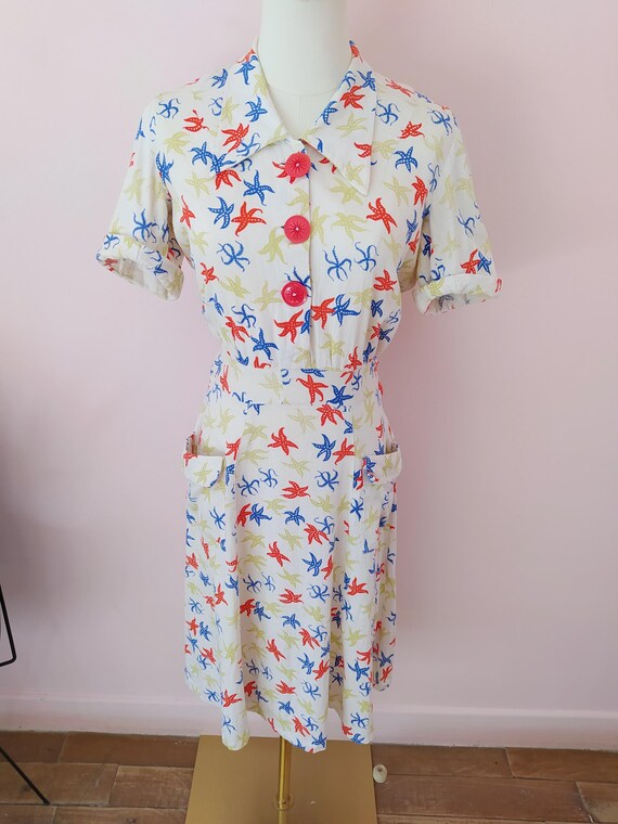 1930s Stella Stellar Starfish Dress / Vintage 30s Whi… - Gem