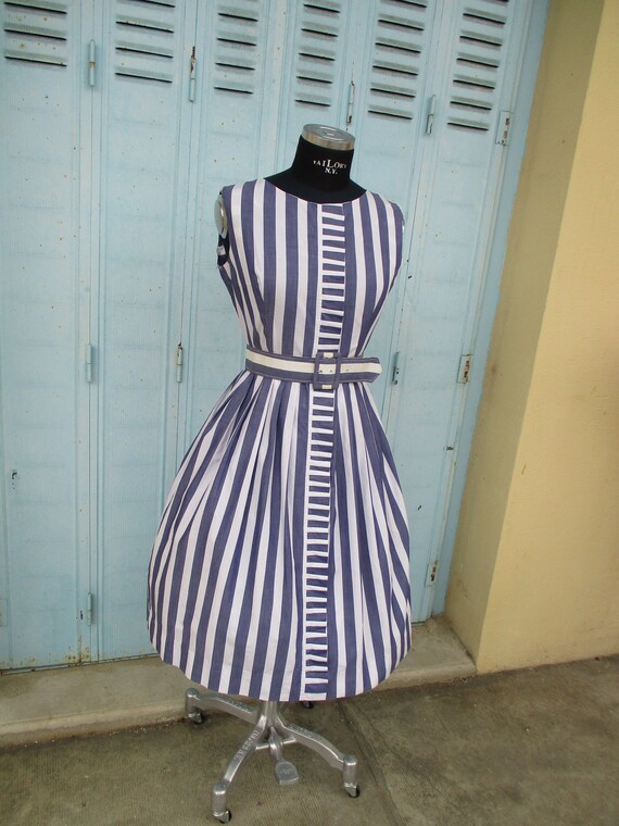 1950s Suzy Special Stripped Dress / Vintage 50s Naby … - Gem