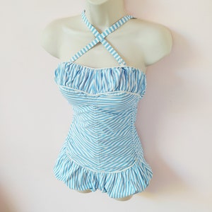 1940s Bathing Bombshell Swimsuit / Vintage 40s Blue White Striped ...