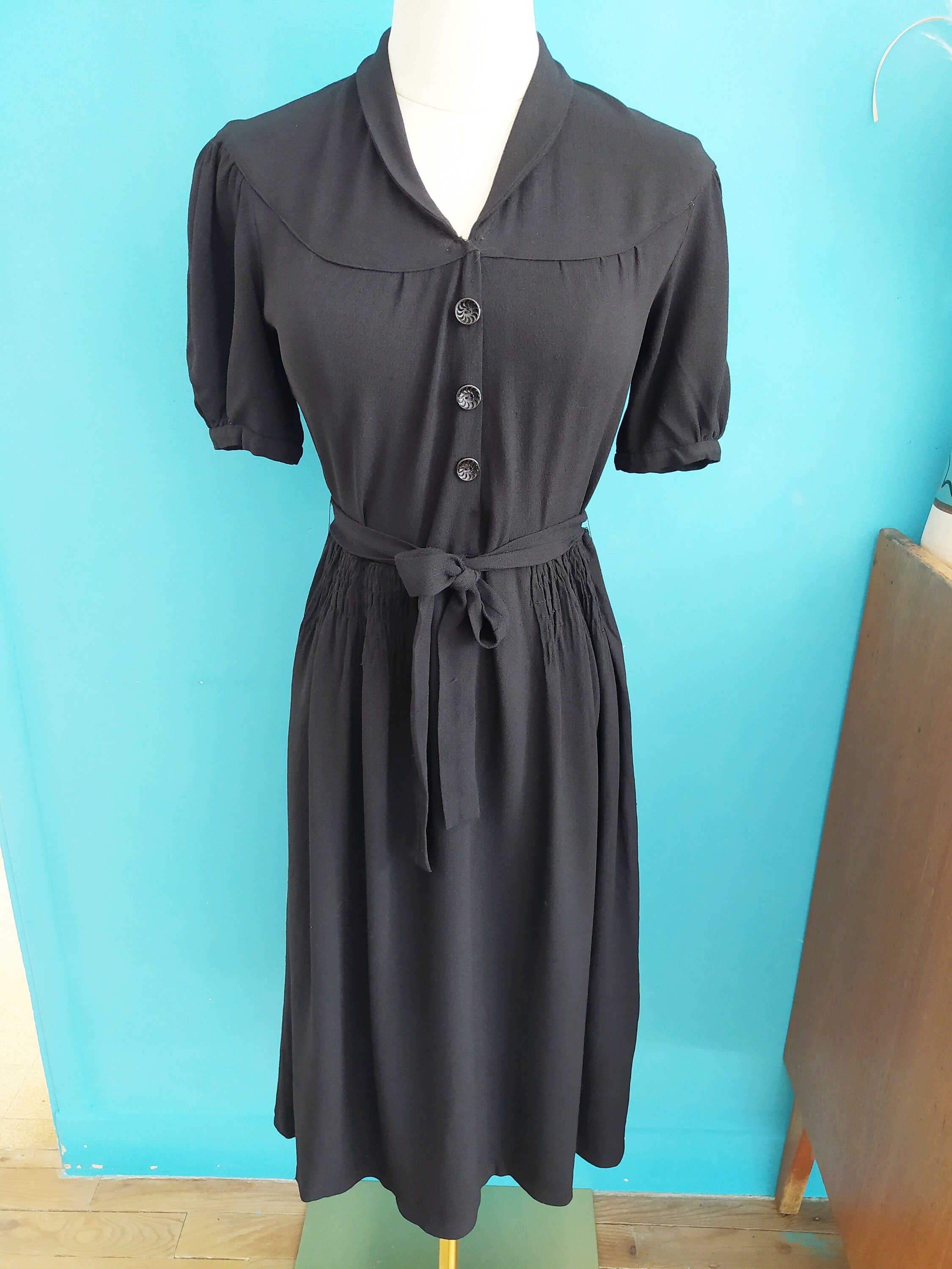 1940s Francoise Fabulous French Frock / Vintage 40s Black Crepe Dress ...