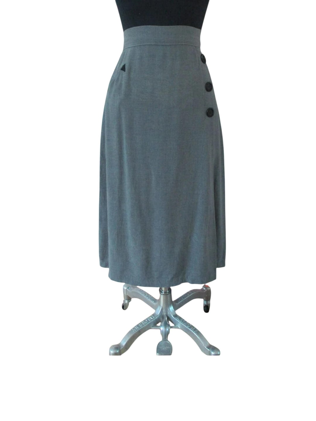 1940s Gladys Glorious Grey Skirt / Vintage 40s Rayon Gabardine Skirt ...