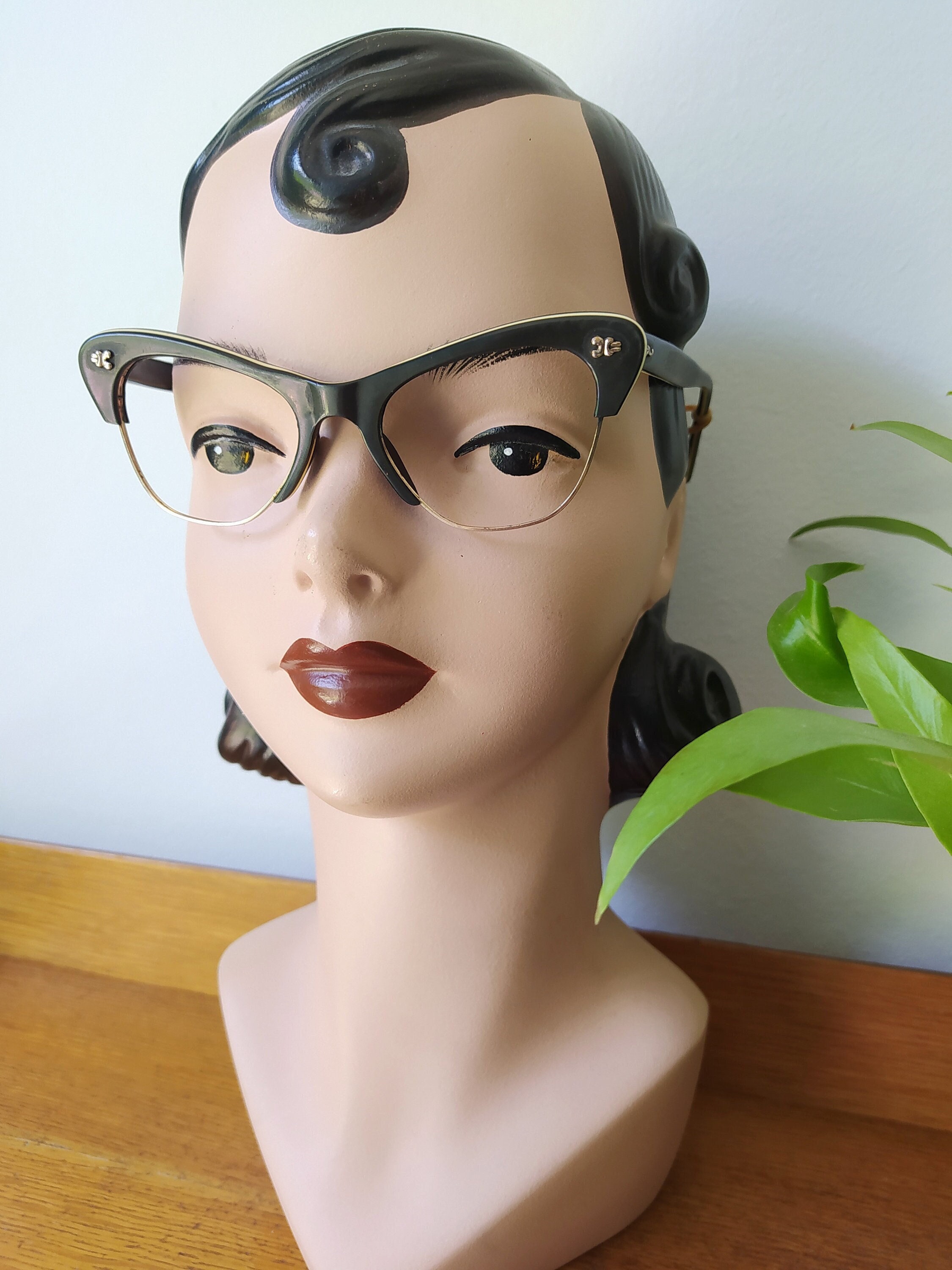 1950s Wonderful Winged Frames / Vintage 50s Grey + Yellow Stripe Lucite ...