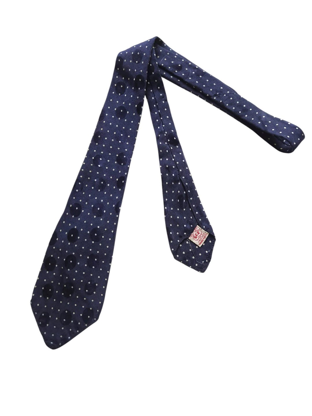 1930s Stuart Stunning Spotty Necktie / Vintage 30s Navy Blue Polkadots ...