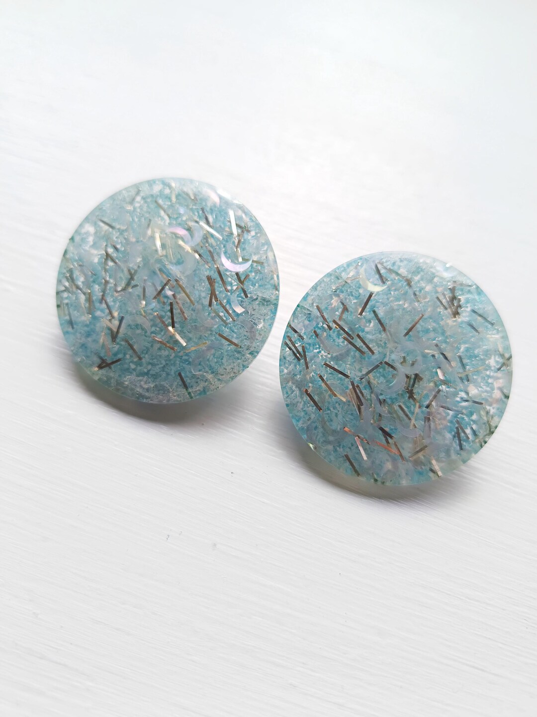 1950s Huge Crazy Confetti Clips / Vintage 50s XL Baby Blue + Silver ...