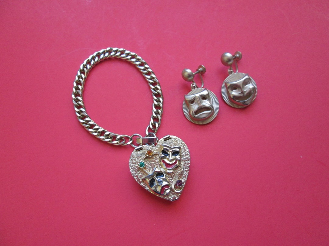 1950s Tantalizing Comedy and Tragedy Set / Vintage 50s Gold Rhinestones ...