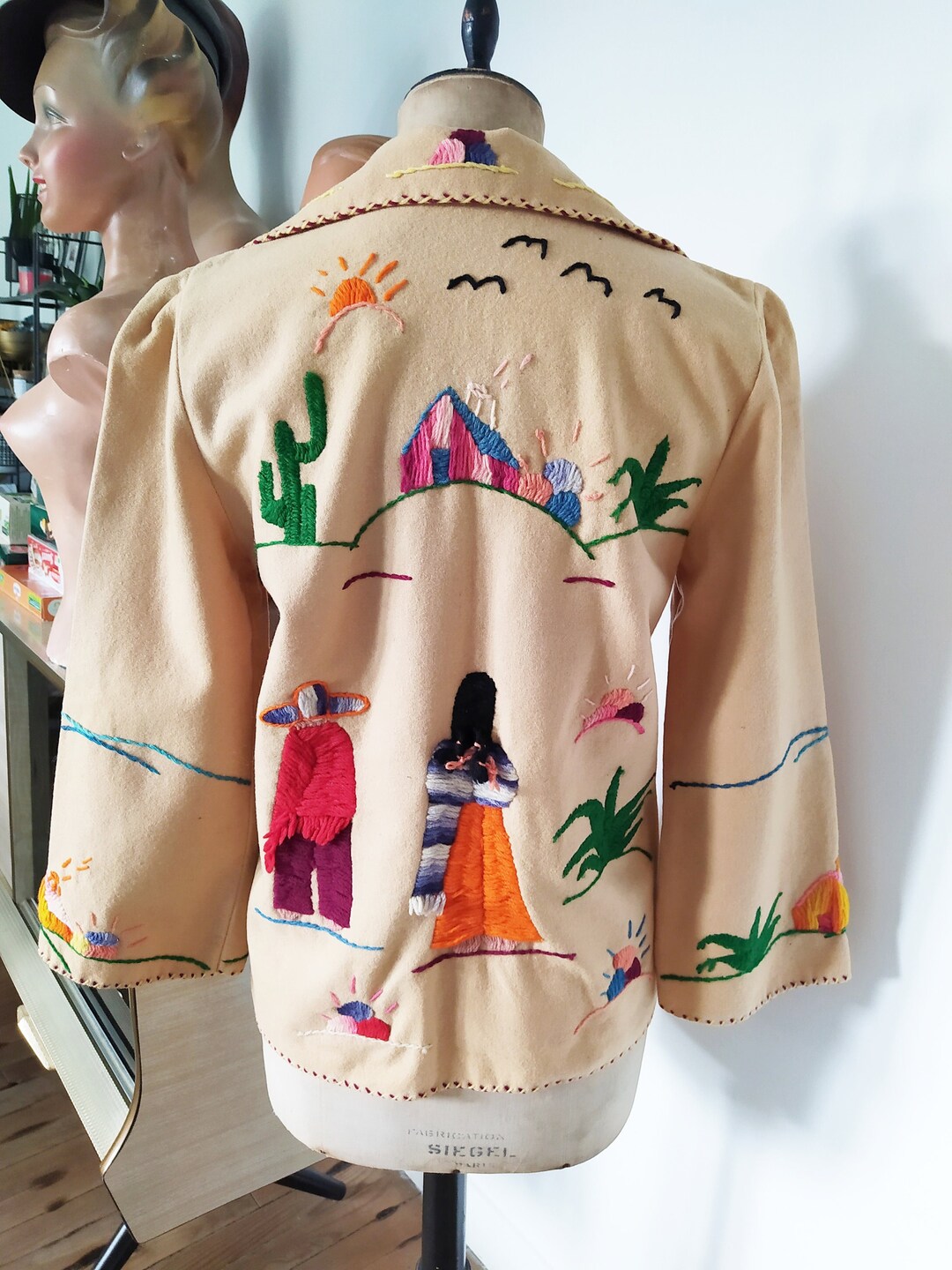 1940s Mary Magnificent Mexico Jacket / Vintage 40s Beige Wool Felt ...