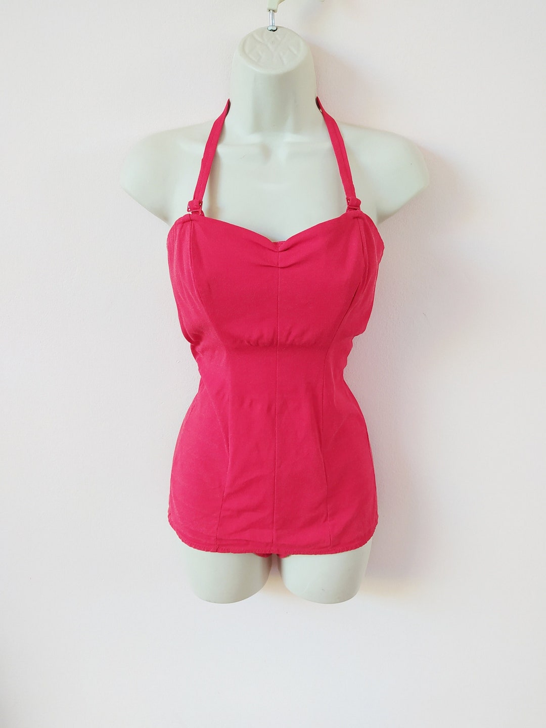 1940s Luxuriant Lipstick Lastex Swimsuit / Vintage 40s Red Bathing Suit ...