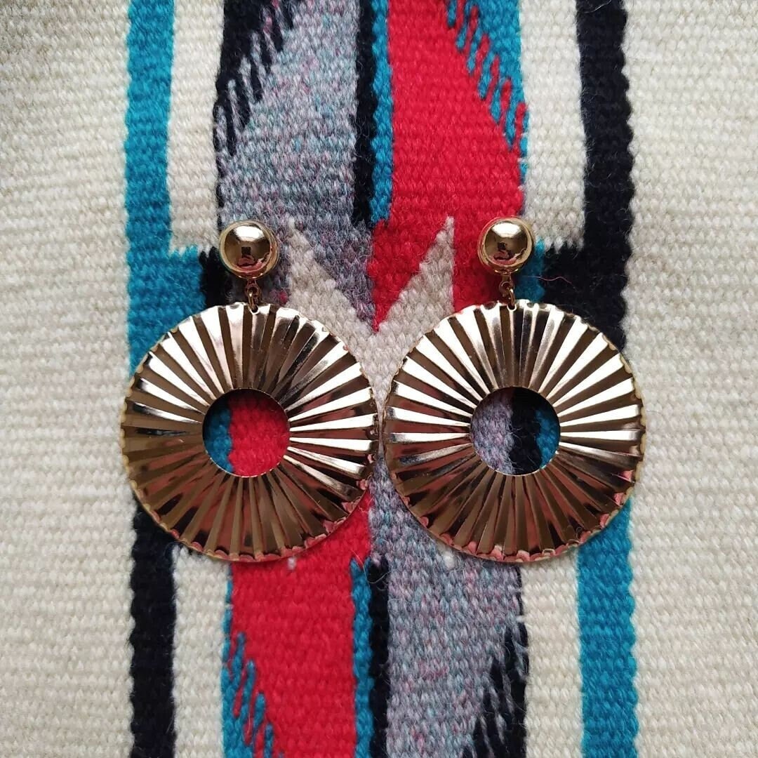 1950s Iconic Irma Hoops / Deadstock Vintage 50s Large Embossed Gold ...