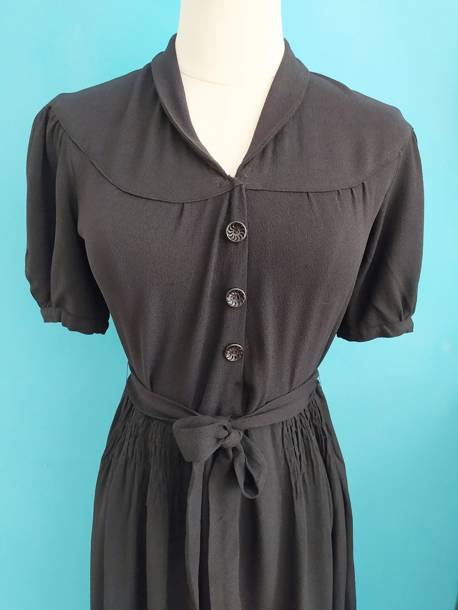 1940s Francoise Fabulous French Frock / Vintage 40s Ink Black Crepe ...