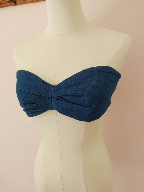 1940s Donna Denim Bad Girl Bra Top / Vintage 40s Plea… - Gem
