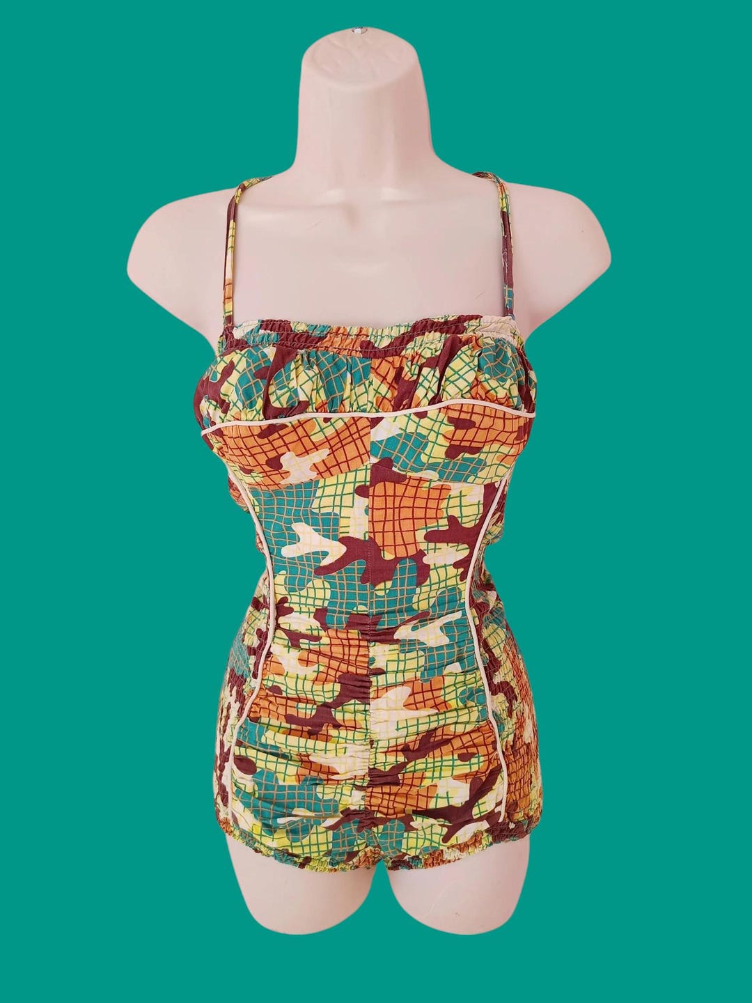 1940s Sensational Under the Sea Seaweed Swimsuit / Vintage 40s Colorful ...