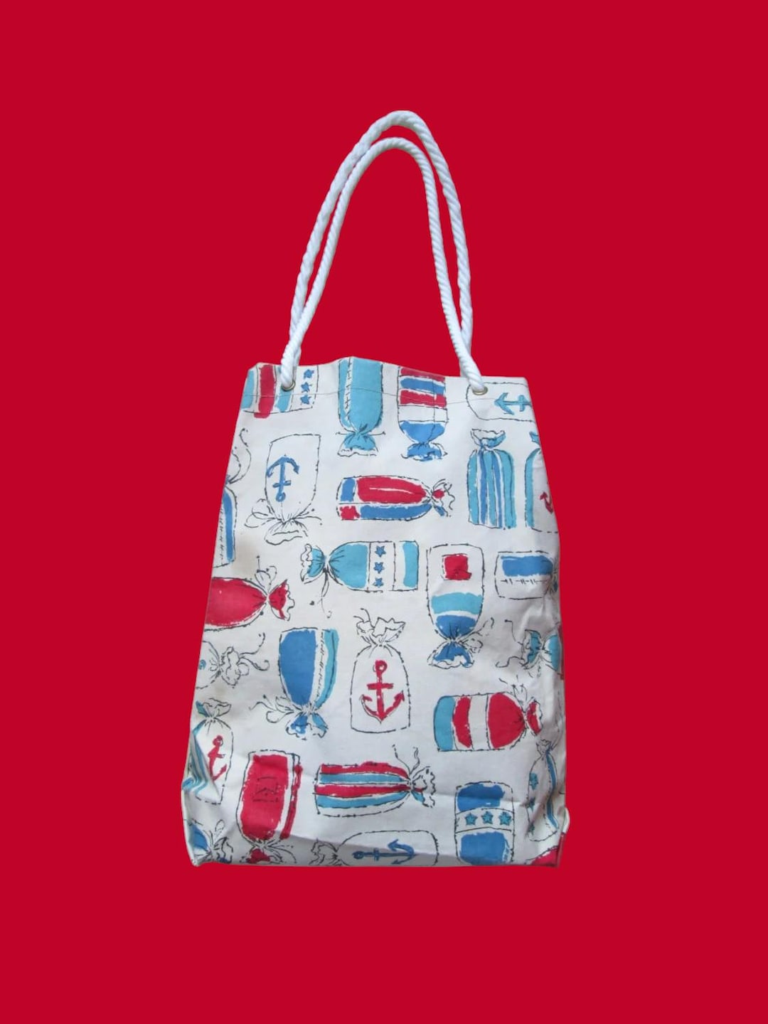 1950s Novelty Nautical Purse / Vintage 50s Blue + Aqua + Red + White ...