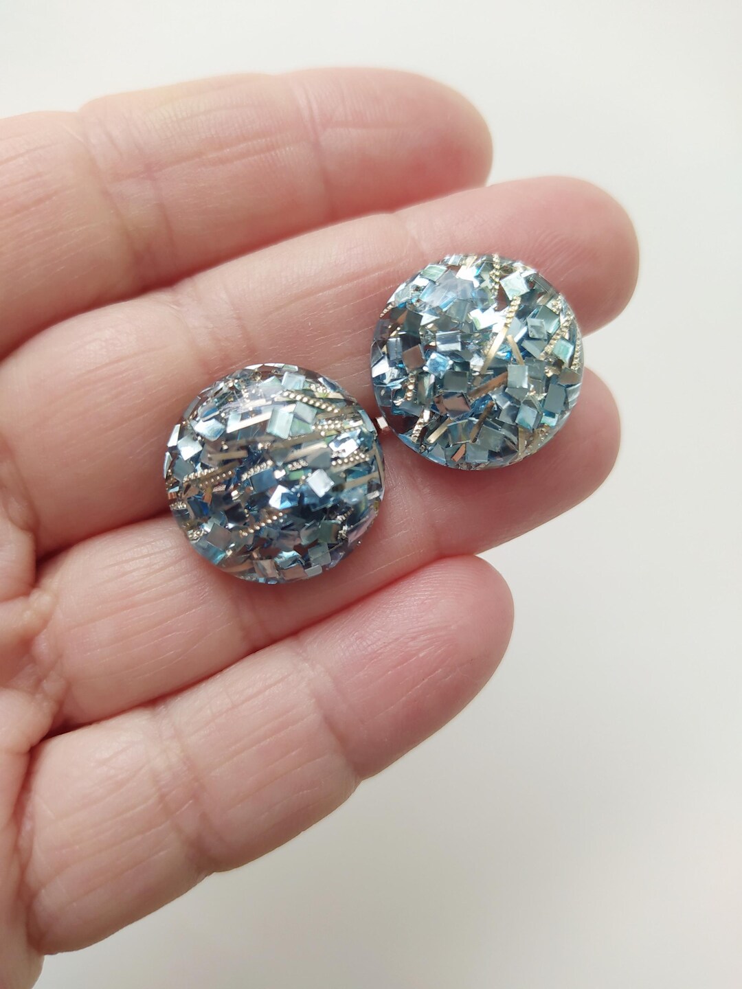 1950s Crazy Confetti Clips / Vintage 50s Metallic Blue + Silver Sparkly ...