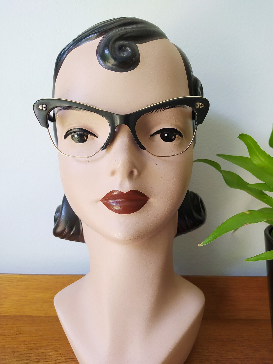 1950s Wonderful Winged Frames / Vintage 50s Grey + Yellow Stripe Lucite ...