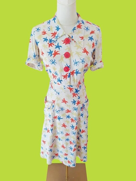 1930s Stella Stellar Starfish Dress / Vintage 30s Whi… - Gem