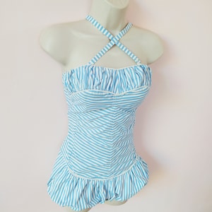 1940s Bathing Bombshell Swimsuit / Vintage 40s Blue White Striped ...