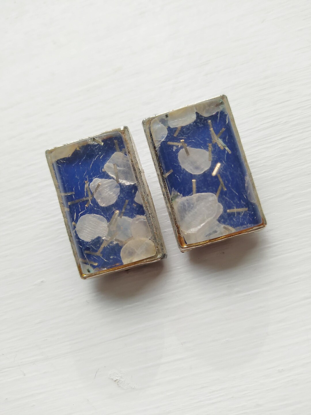 1950s Crazy Confetti Clips / Vintage 50s Rectangular Atomic White ...