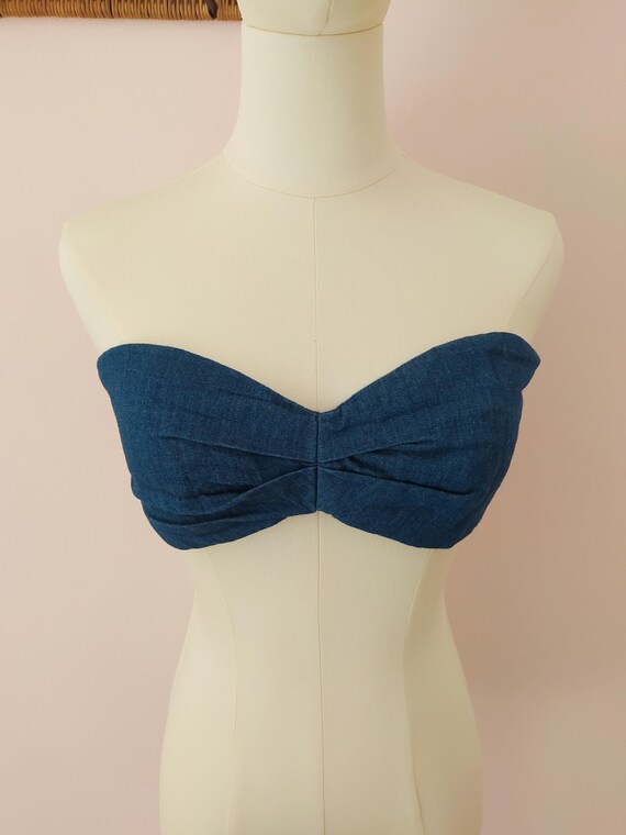 1940s Donna Denim Bad Girl Bra Top / Vintage 40s Plea… - Gem