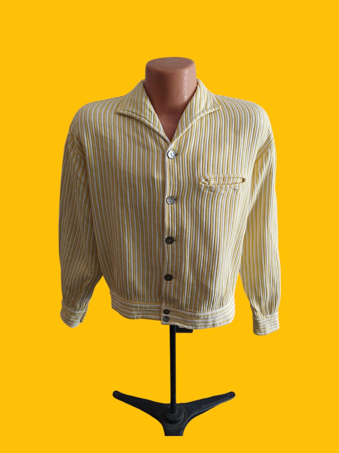 1950s Stuart Sharp Striped Gaucho Shirt / Vintage 50s Yellow White ...