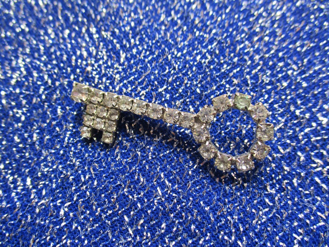 1940s 1950s Key to My Heart Pin / Vintage 40s 50s Silver + Rhinestone ...
