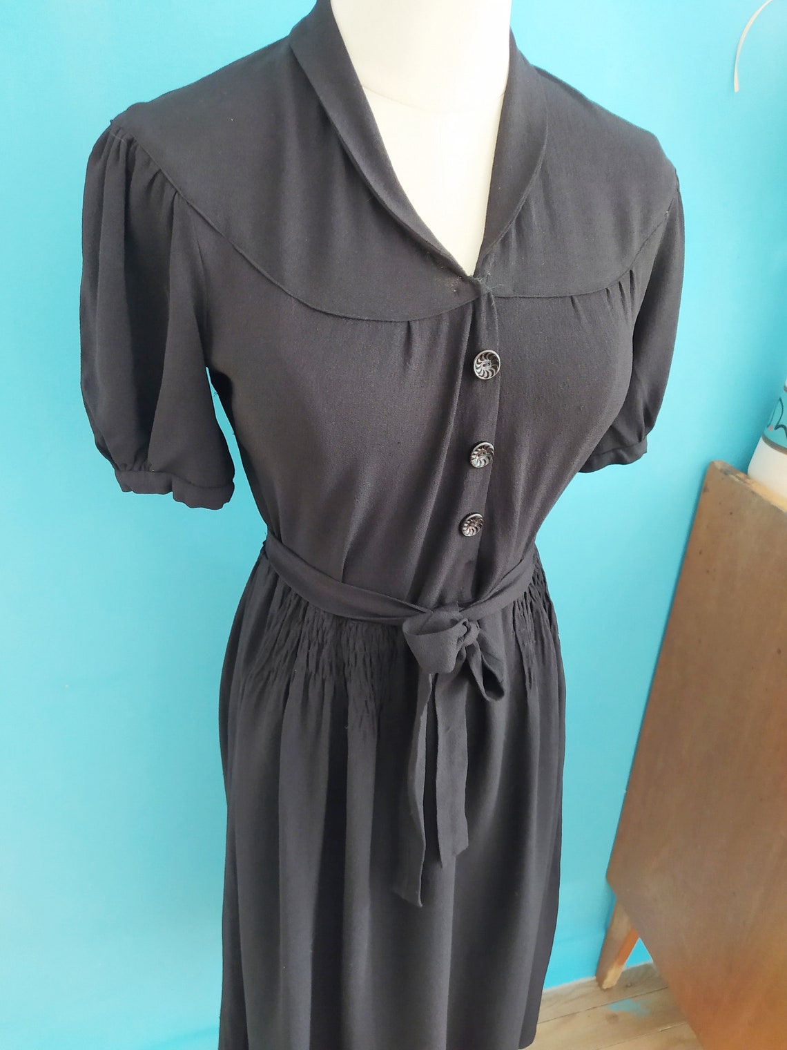1940s Francoise Fabulous French Frock / Vintage 40s Ink Black Crepe ...
