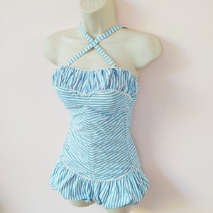 1940s Bathing Bombshell Swimsuit / Vintage 40s Blue White Striped ...