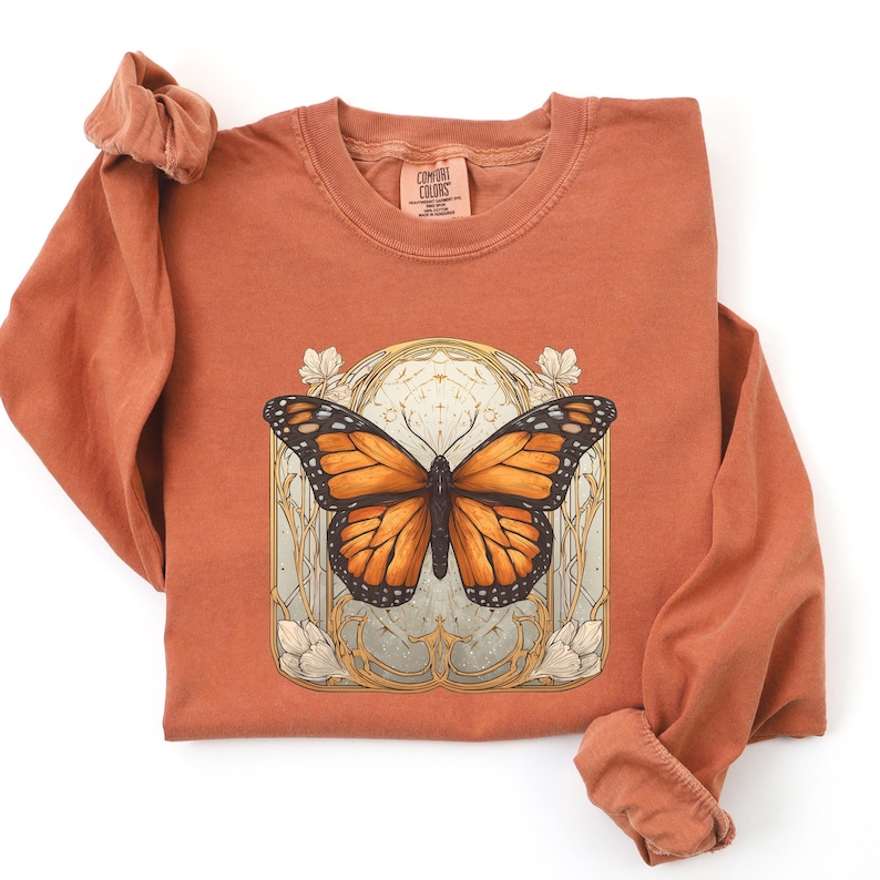 Monarch Butterfly Art Nouveau Long Sleeve Shirt, Nature Lover Gift Tee ...