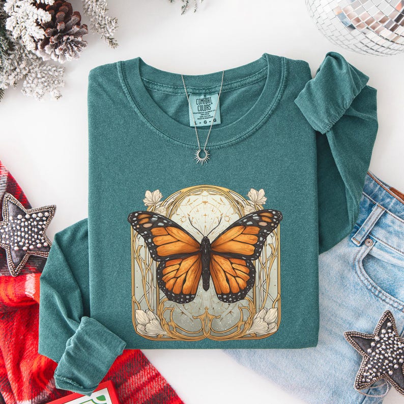 Monarch Butterfly Art Nouveau Long Sleeve Shirt, Nature Lover Gift Tee ...