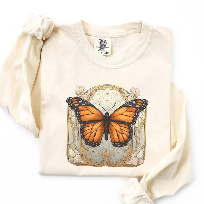 Monarch Butterfly Art Nouveau Long Sleeve Shirt, Nature Lover Gift Tee ...