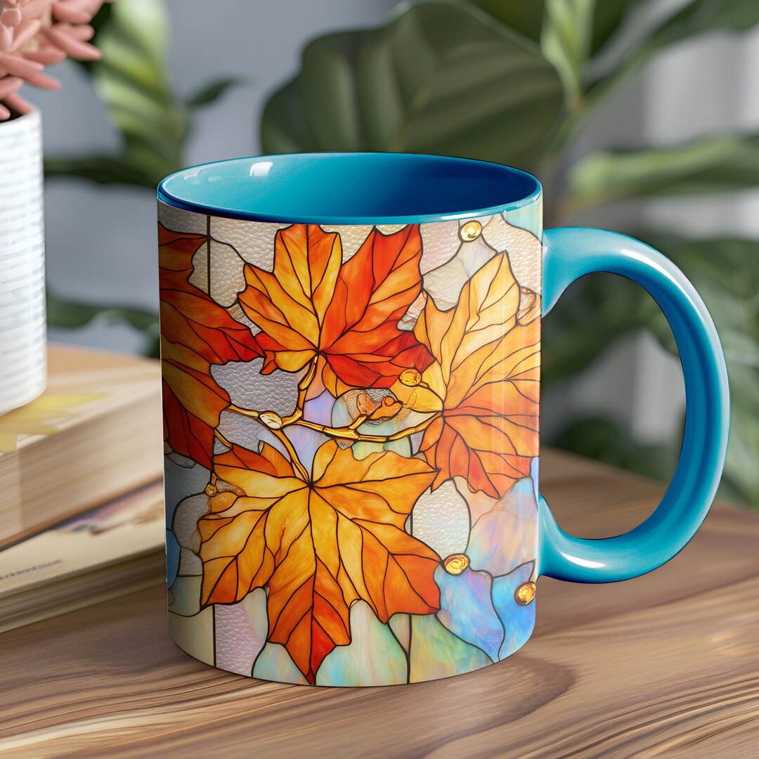 Maple Leaf Stained Glass Coffee Mug: Cottagecore Drinkware Gift - Etsy