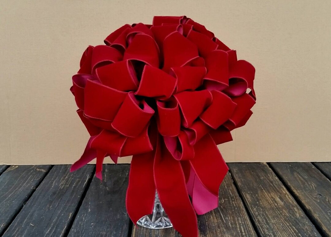 Red Velvet Christmas Tree Topper, Handcrafted Ribbon Bow - Etsy